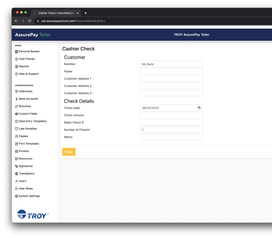 AssurePay Teller: Check Printing Software for Banks | TROY Group